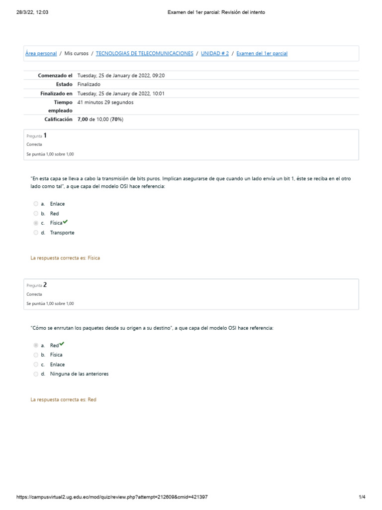 Examen Del 1er Parcial - TELECOMUNICACIONES | PDF | Modelo osi | Estándares de red