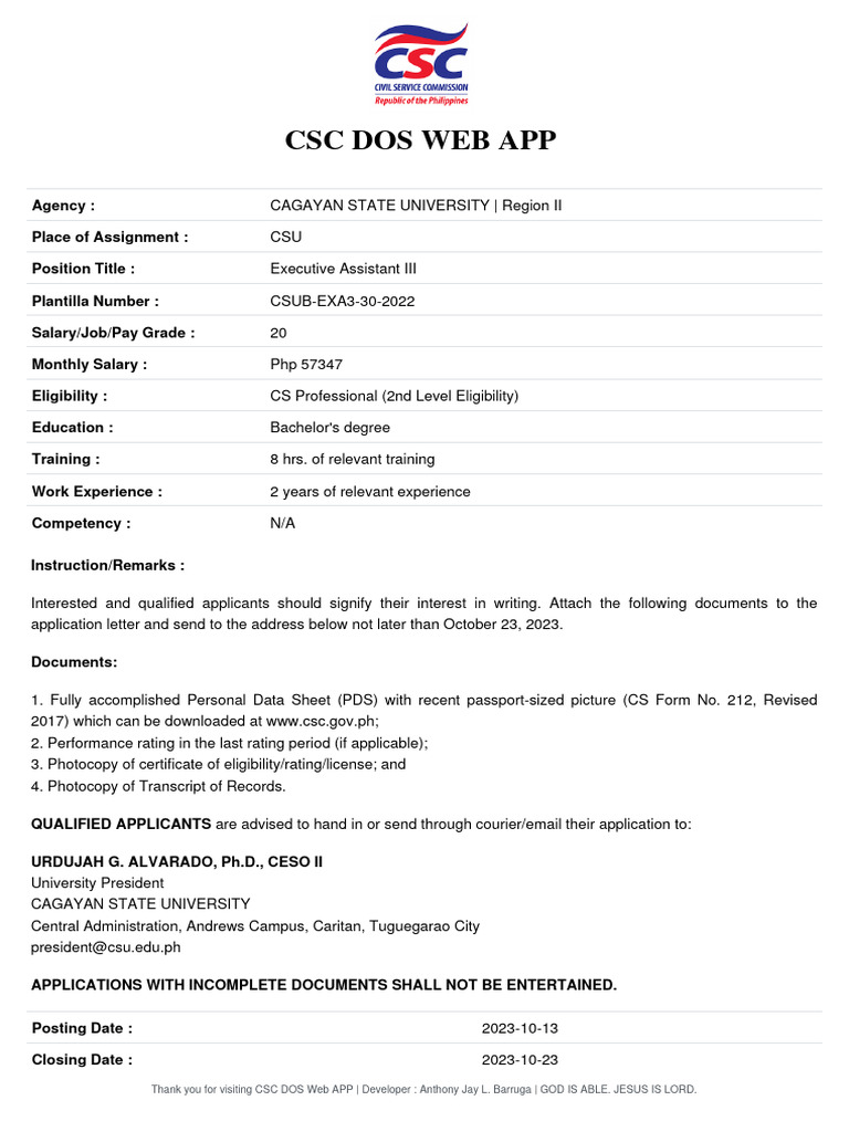 CSC Dos Web App | PDF