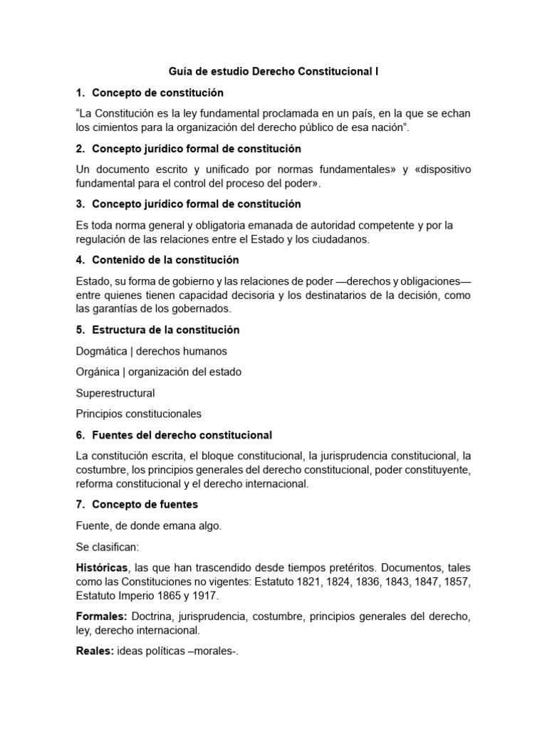 Guía de Estudio Derecho Constitucional I | PDF | Constitución | Ley constitucional
