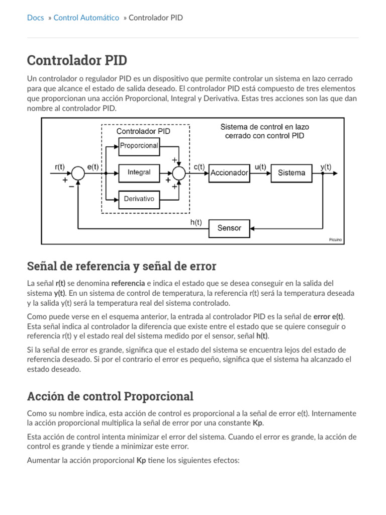 Controlador PID - Control Automático - Picuino | PDF | Mecánica ...