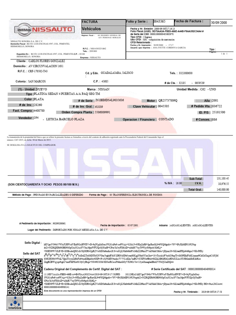Factura Nissan MARCOS | PDF