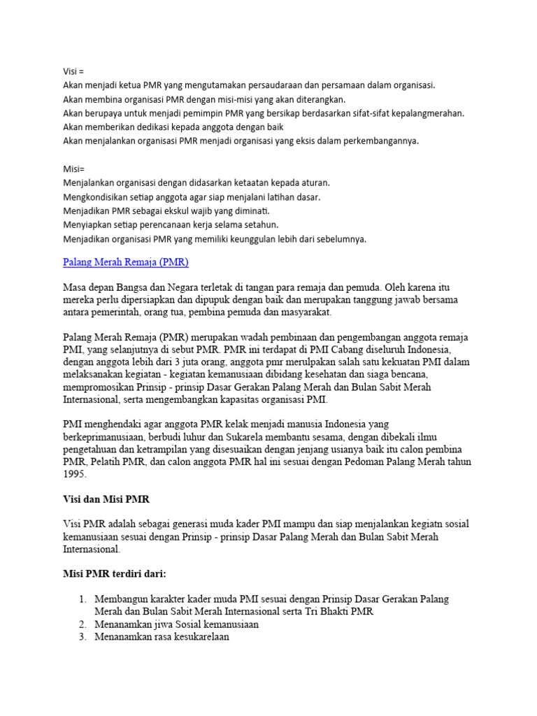 Visi Dan Misi PMR | PDF