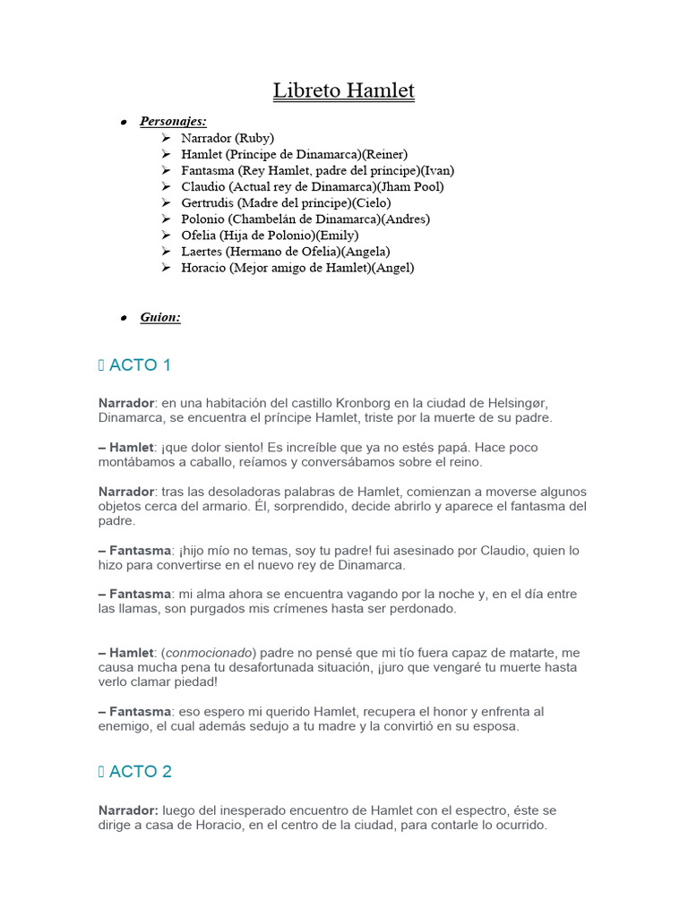 Libreto Hamlet | PDF | Aldea | Obras basadas en mitos y leyendas europeas