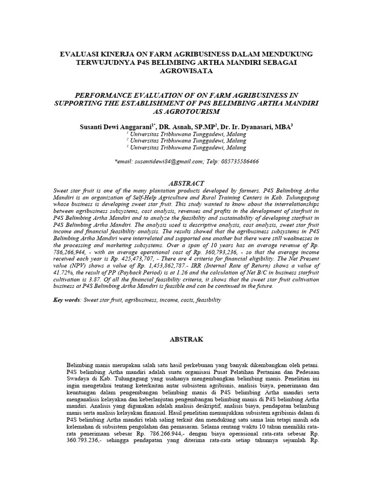 Draft jurnal belimbing Susanti | PDF | Internal Rate Of Return | Net ...