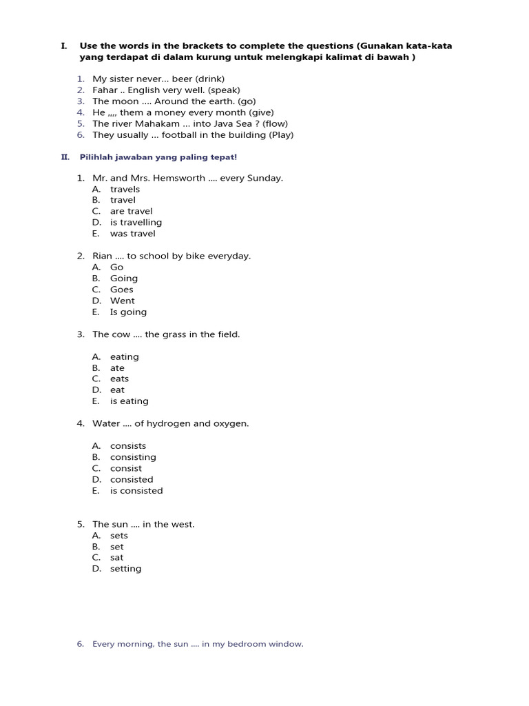 Latihan Soal Simple Present Tense Pdf
