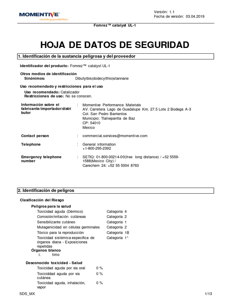 SDS - MX - Fomrez™ Catalyst UL-1 - 50746 - Fomrez™ Catalyst UL-1 PP ...