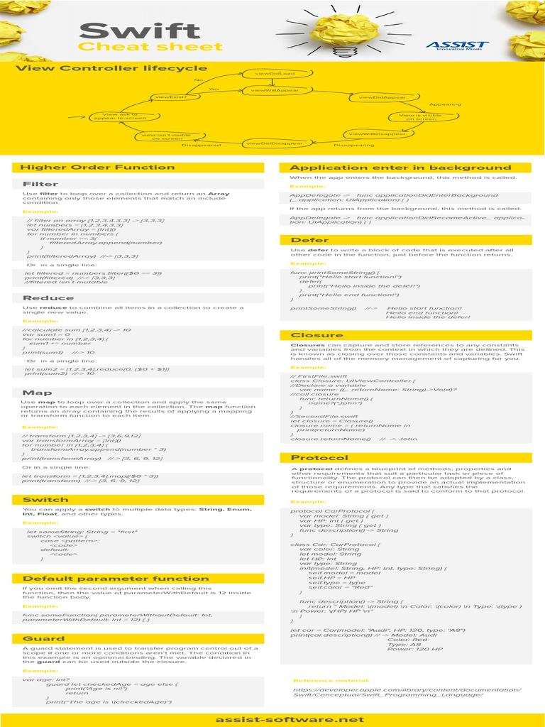 Cheat Sheet Swift Assist Software Romania 0 | PDF | Swift (Programming Language) | Software