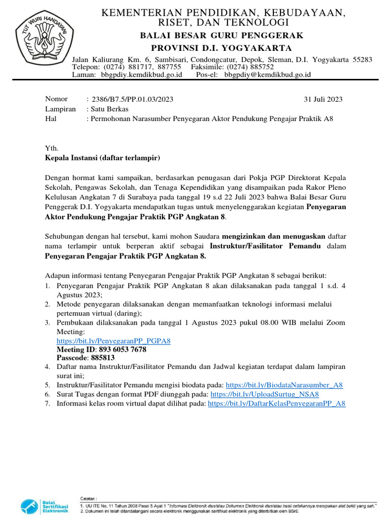 [2386] Surat Permohonan NS Penyegaran PP A8_Rev | PDF