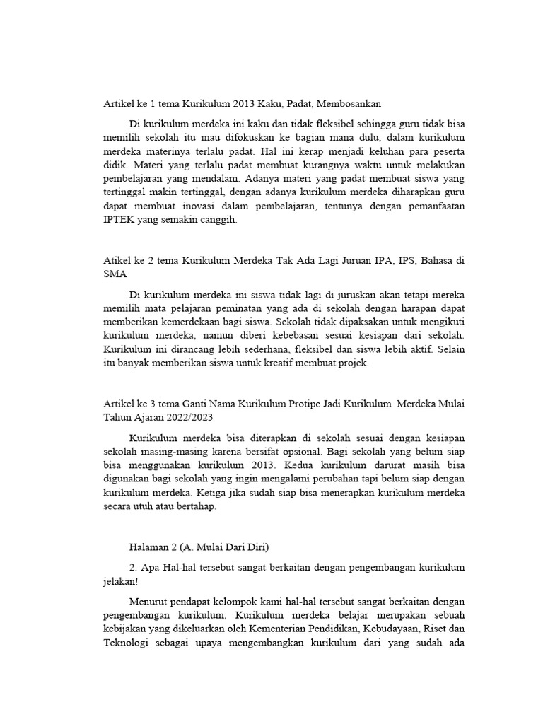 Artikel Ke 1 Tema Kurikulum 2013 Kaku | PDF