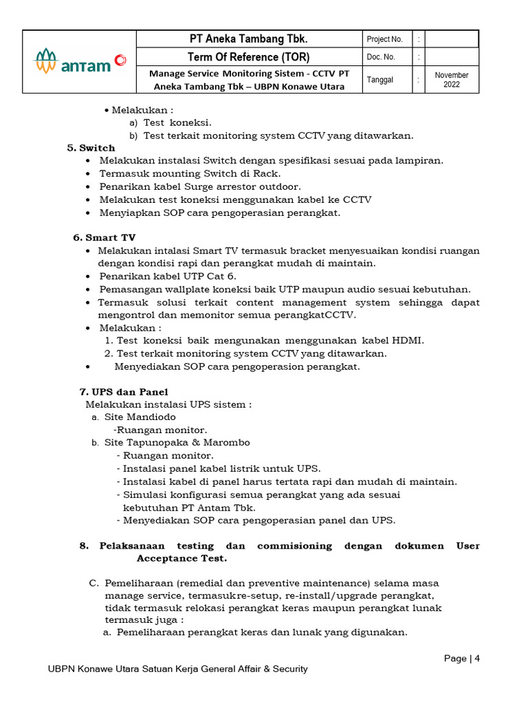 TOR Pengadaan CCTV UBPN Konut 2022 NEWEST - Removed | PDF
