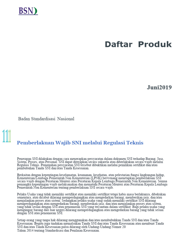 Contoh Produk SNI dan Regulasi Teknis | PDF