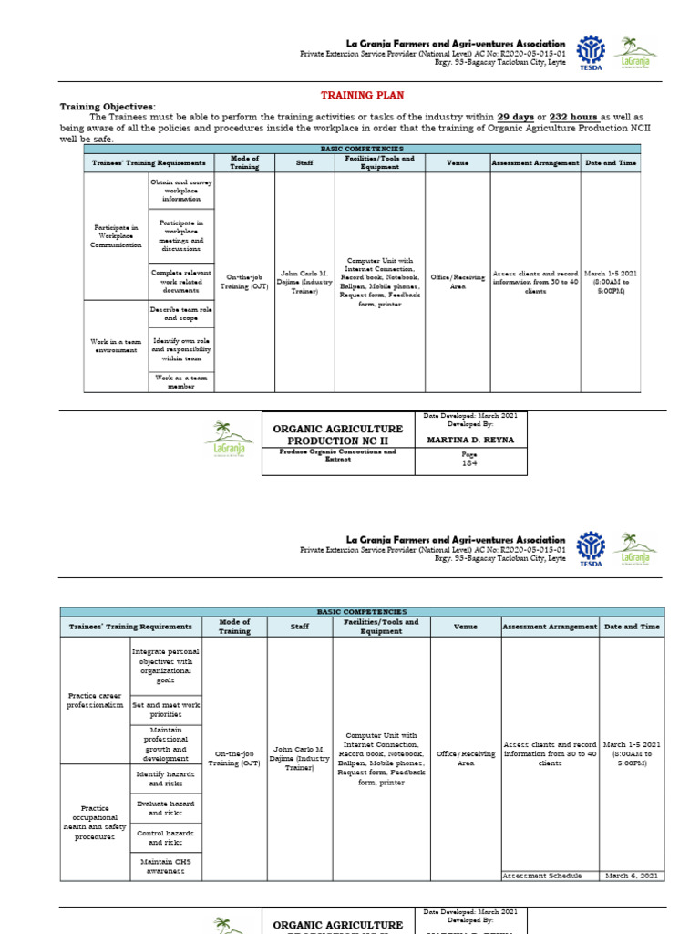 19 Training Plan | Download Free PDF | Food Industry | Agriculture