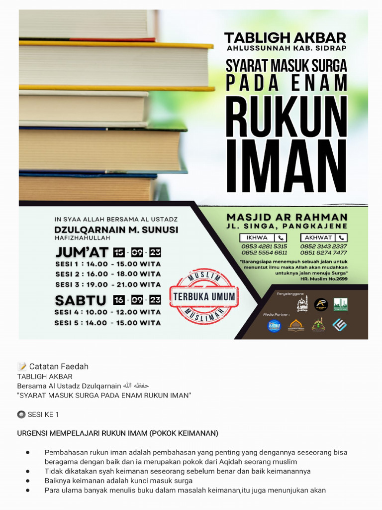 Catatan Faedah TABLIGH AKBAR RUKUN IMAN - PDF | PDF