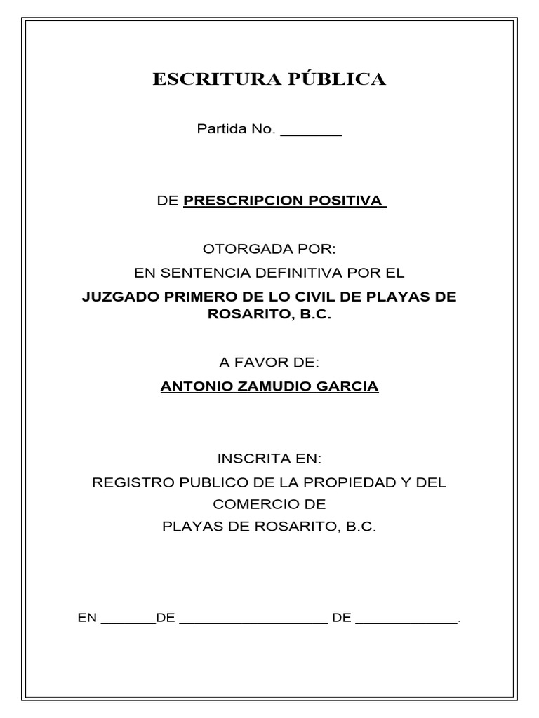 Caratula Escritura Publica Por Prescripcion Positiva | PDF