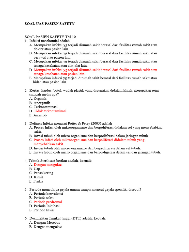 Soal Uas Pasien Safety PRT 10-14 | PDF