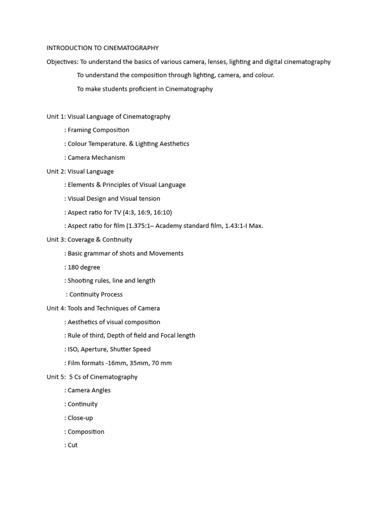 Introduction To Cinematography | PDF | Technology & Engineering