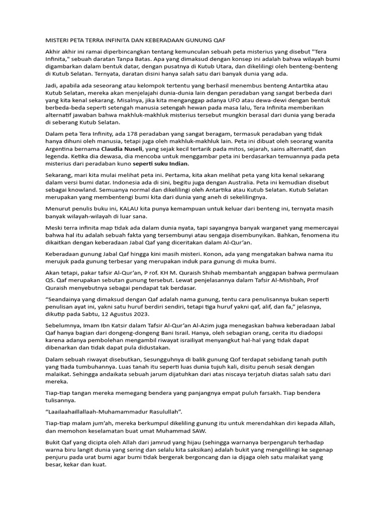 MISTERI PETA TERRA INFINITA DAN KEBERADAAN GUNUNG QAF | PDF