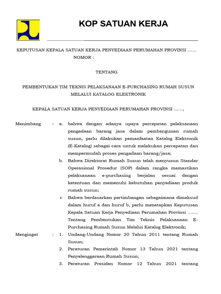 SK TIM TEKNIS E-Purchasing (Contoh) | PDF