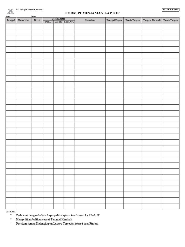 Form Peminjaman Laptop | PDF