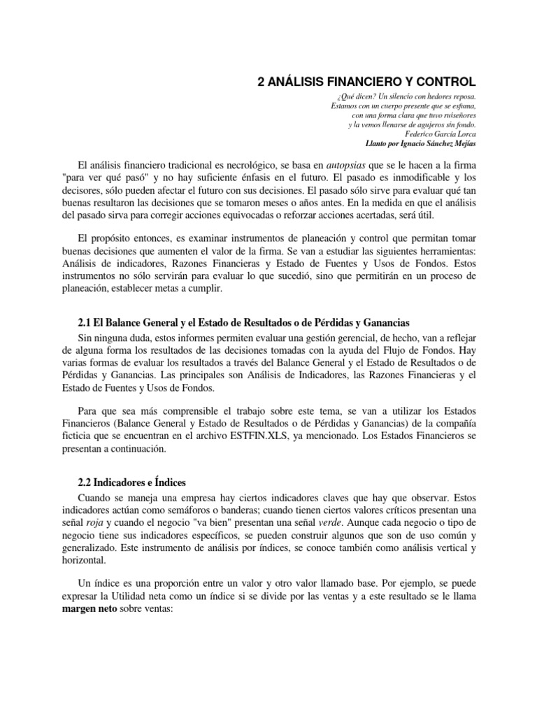 Capitulo2. Analisis Financiero y Control | PDF | Margen bruto | Inflación