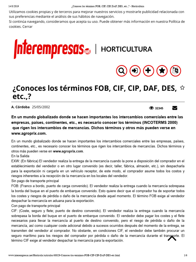 ¿Conoces Los Términos FOB, CIF, CIP, DAF, DES, Etc.,? - Horticultura ...