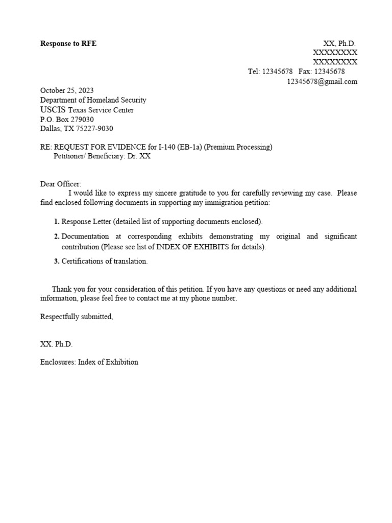 Cover Letter RFE | PDF