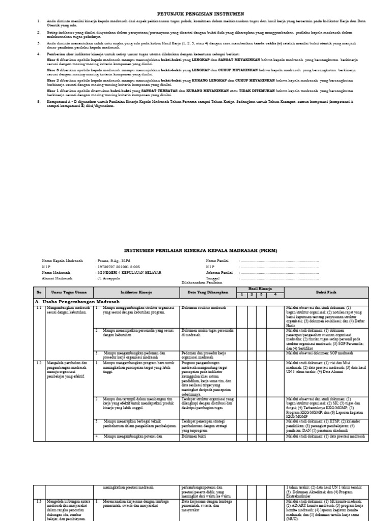 Petunjuk Pengisian Instrumen | PDF