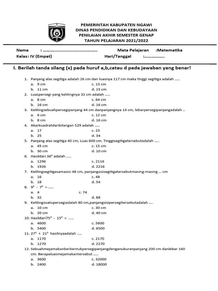 Soal MTK Kelas Iv | PDF