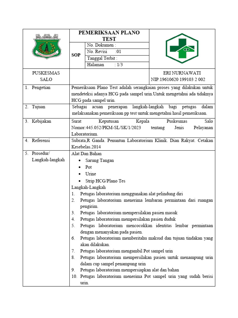 Prosedur Pemeriksaan Plano Test | PDF