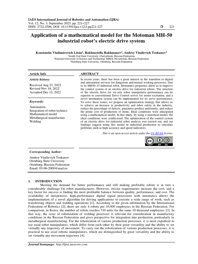 Application of A Mathematical Model For The Motoman MH-50 Industrial ...