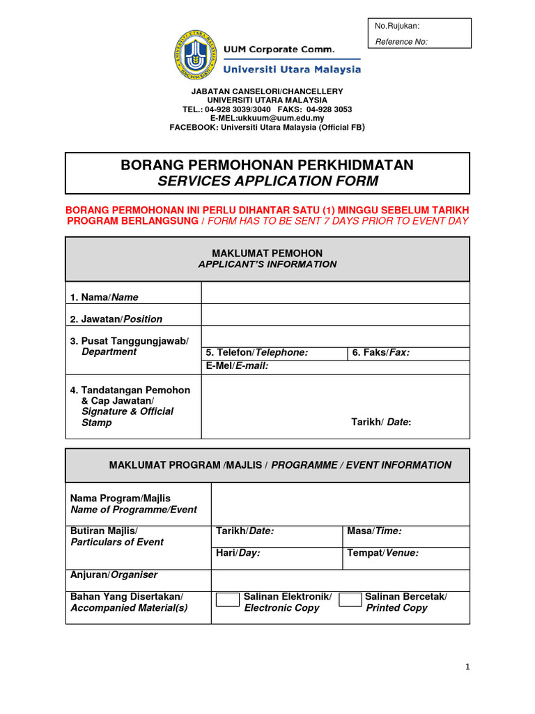 Borang Permohonan Perkhidmatan Ucc - Update 15 Ogos 2022 | PDF | Communication Design | Design