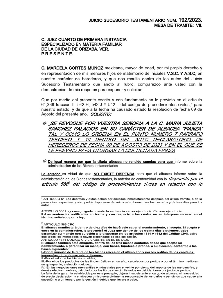 SOLICITAR requerir albacea marcela nuevo octubre 23 (1) | PDF ...