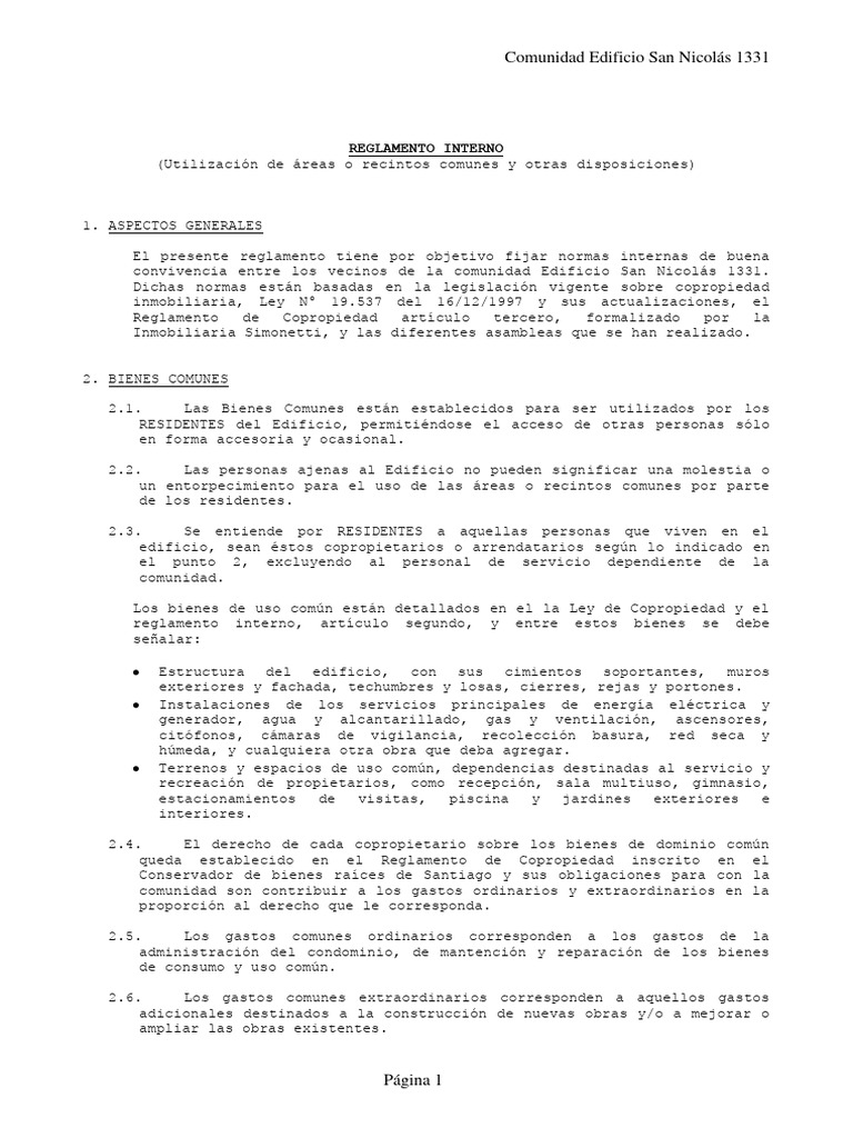 Reglamento Interno San Nicolas 1331 | PDF | Condominio | Multa (pena)