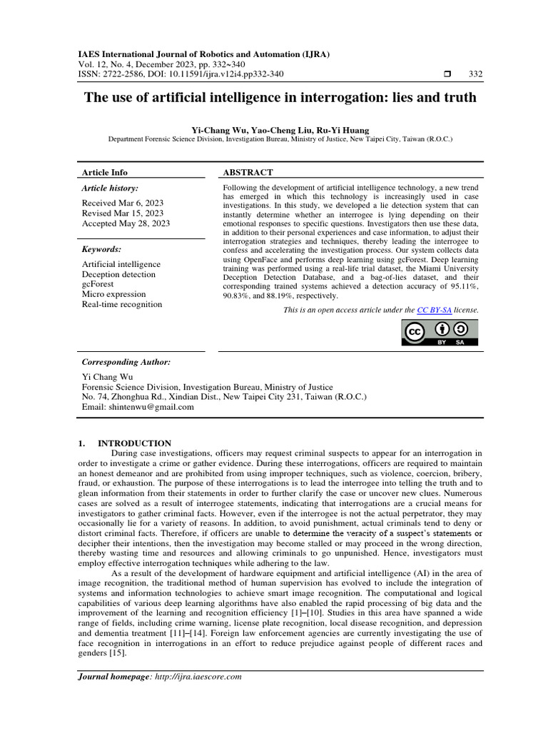 The Use of Artificial Intelligence in Interrogation: Lies and Truth | PDF | Deep Learning ...