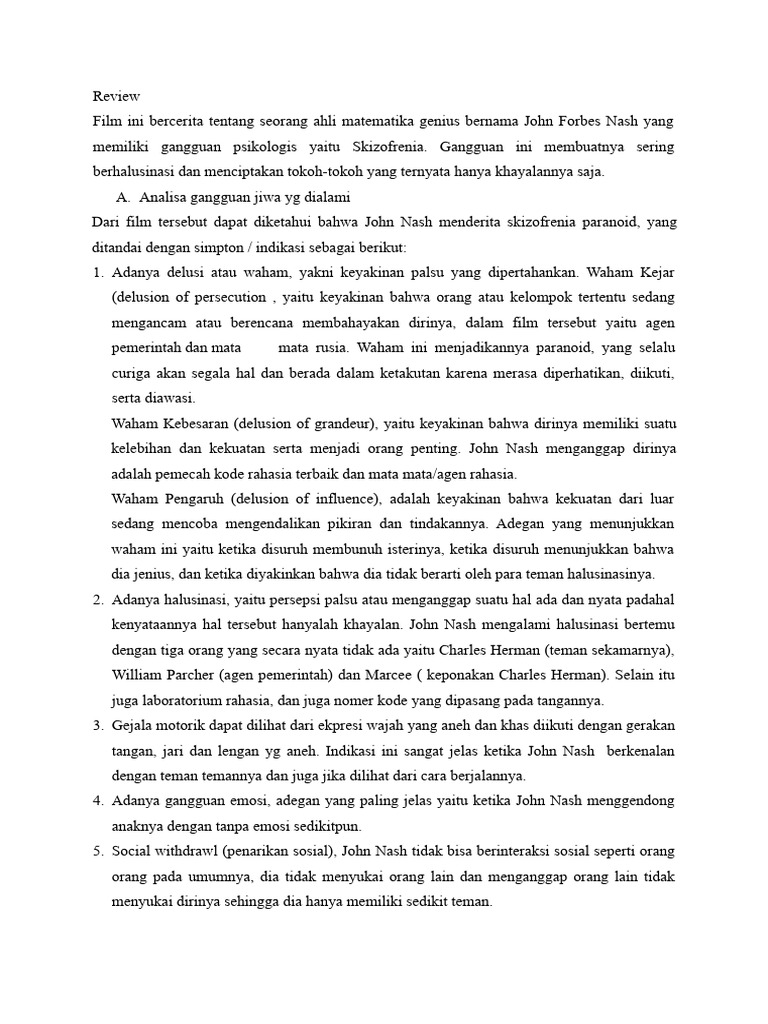 Analisis Skizofrenia John Nash | PDF | Pengembangan Diri | Fiksi Misteri, Thriller, & Kejahatan