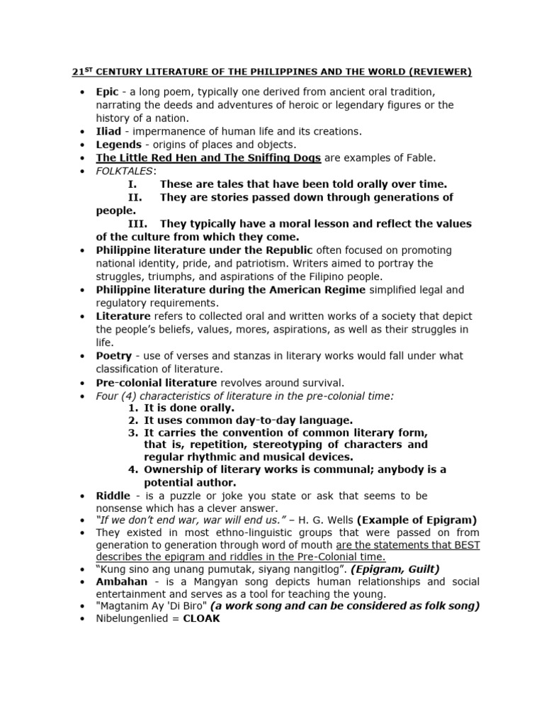 21ST Century Literature of The Philippines and The World Reviewer | PDF | Poetry