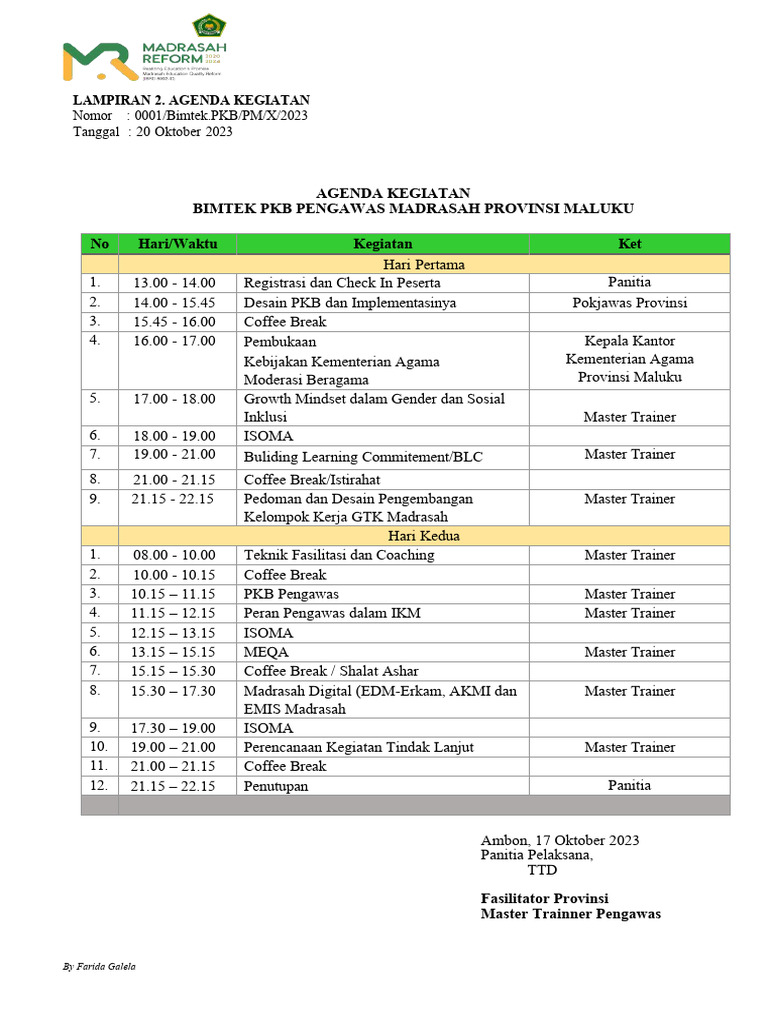 Lampiran 2 Agenda Kegiatan PKB | PDF