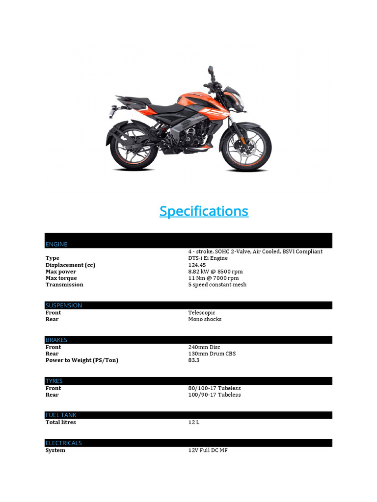 Bajaj Pulsar NS125 Brochure | PDF
