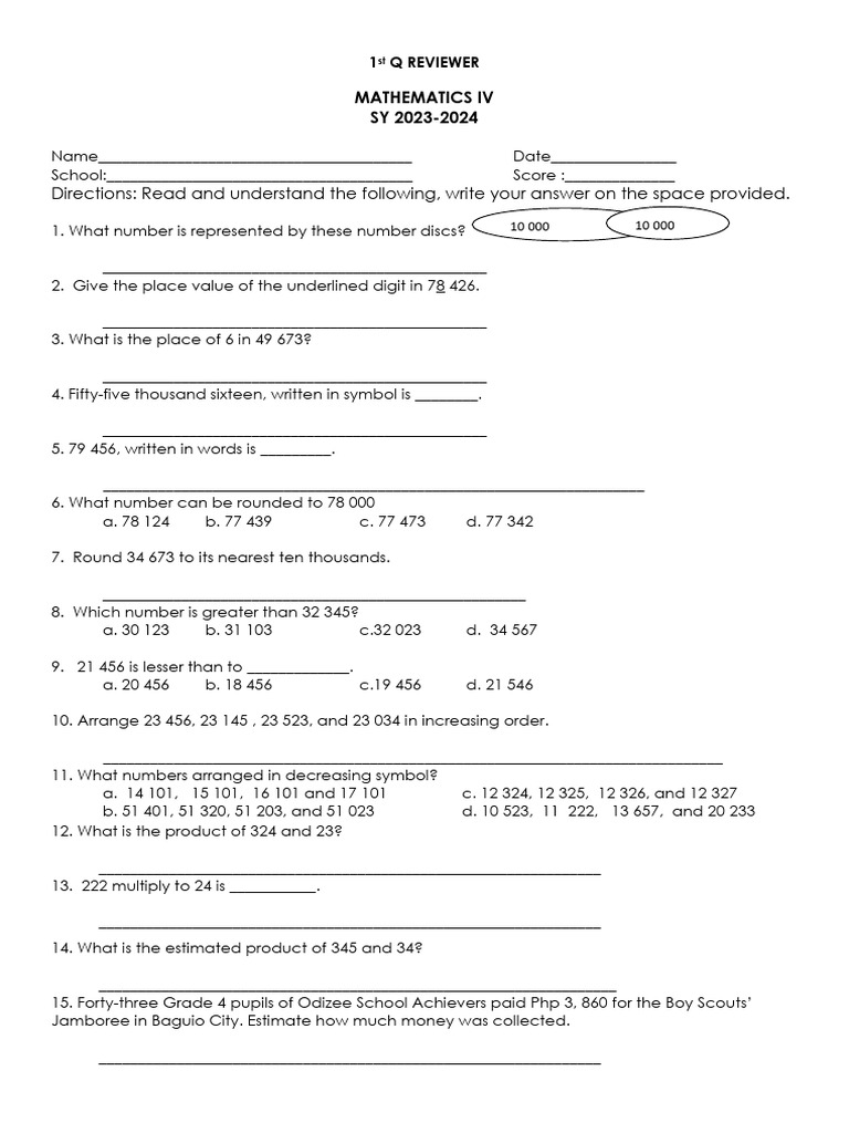 PT - Math 4 - Q1 Reviewer | PDF