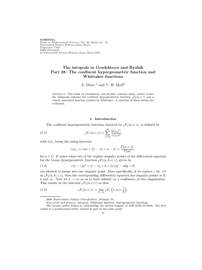 The Confuent Hypergeometric Function and Whittaker Functions | PDF | Mathematical Analysis ...