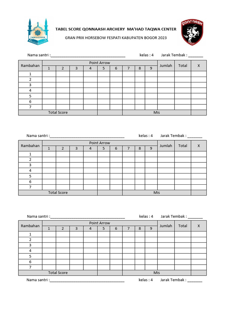 Tabel Score Santri | PDF