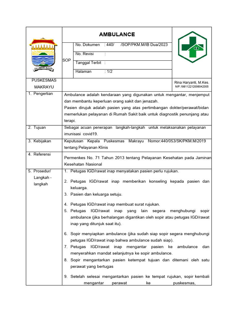 Sop Ambulance | PDF