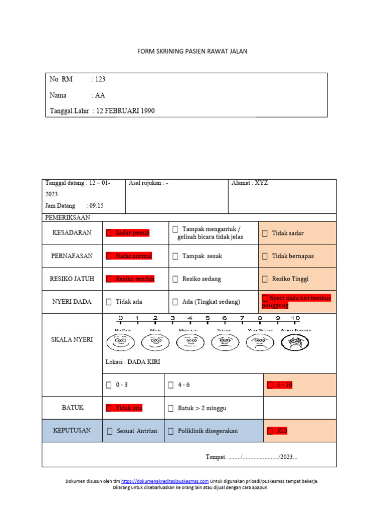 Formulir Skrining Pasien Rawat Jalan | PDF