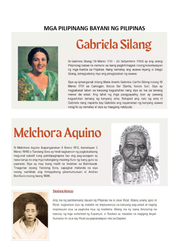 Mga Bayani Ng Pilipinas At Ang Kanilang Nagawa