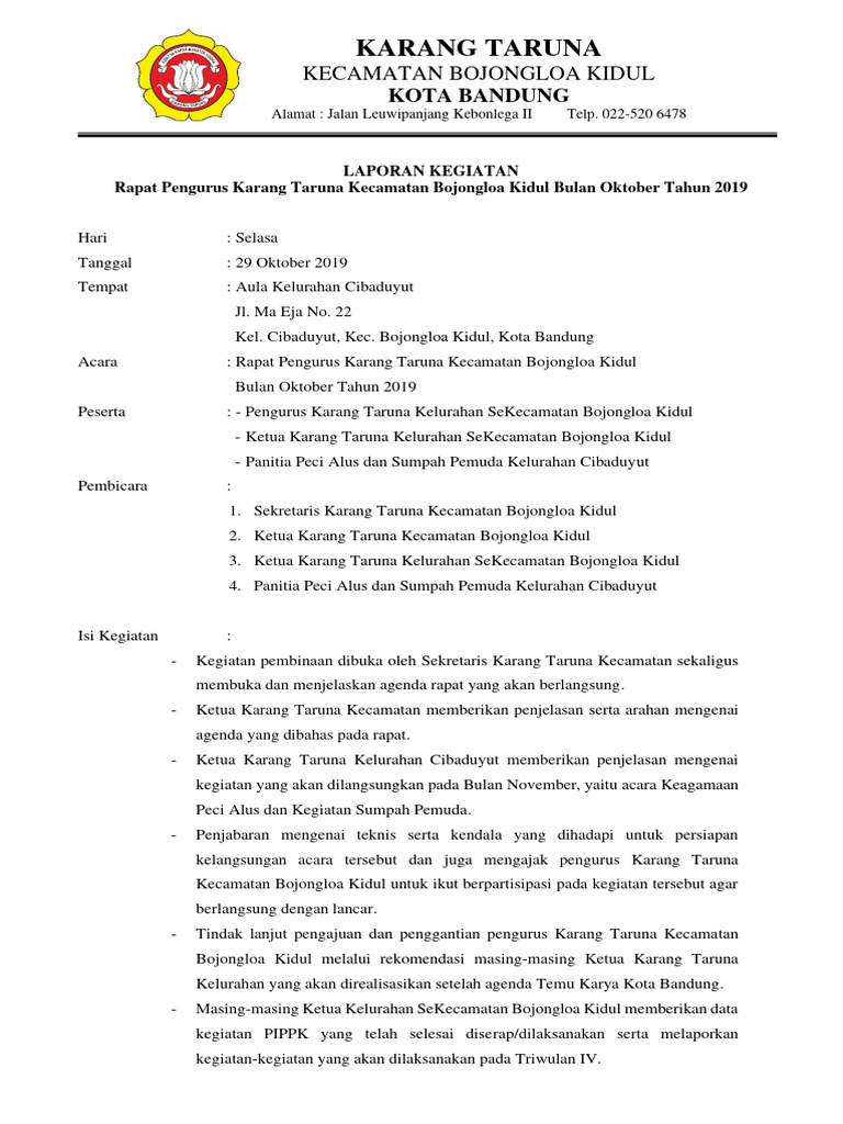 Laporan Kegiatan Rapat Bulan Oktober | PDF