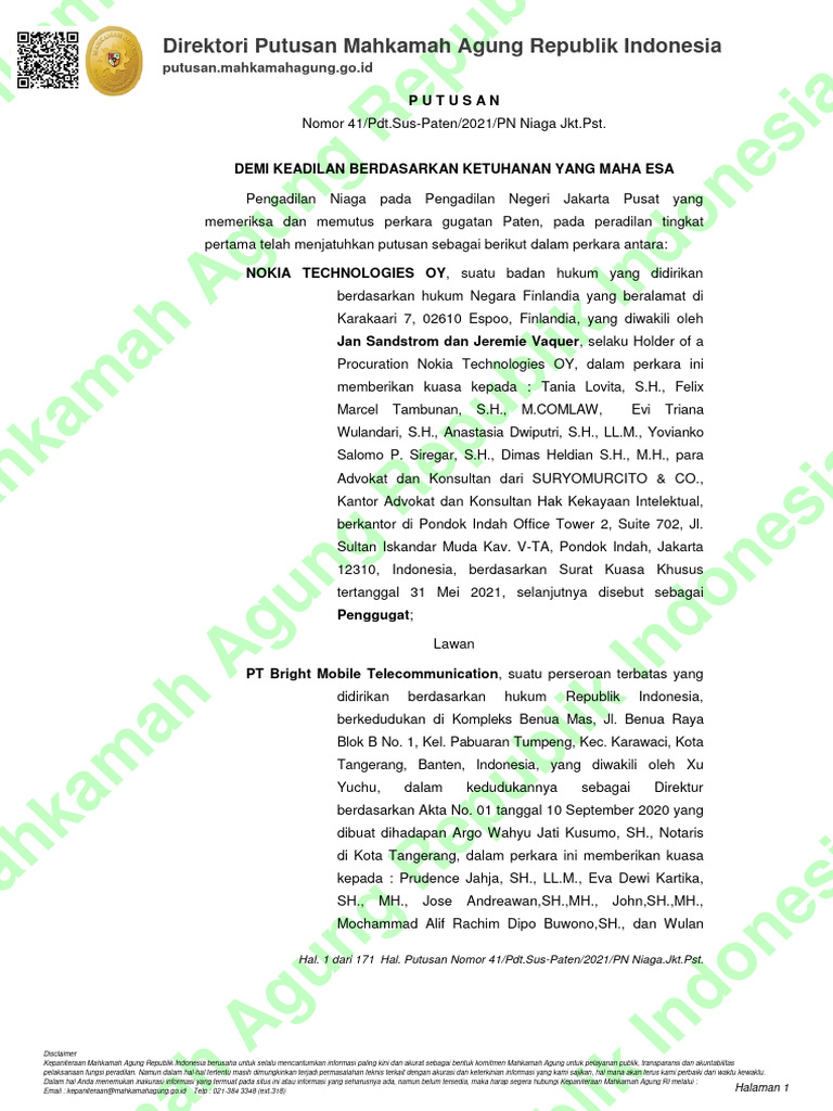 Putusan 41 PDT - Sus-Paten 2021 PN Niaga JKT - PST 20221024222741 | PDF