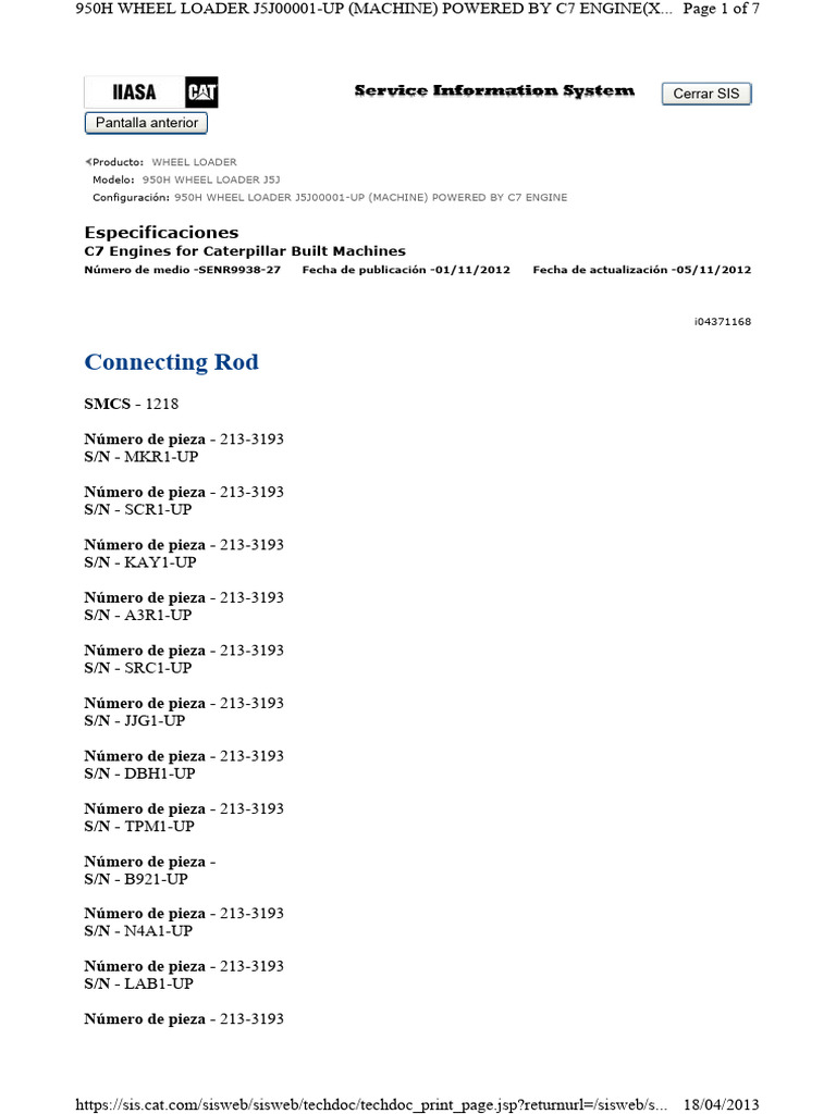 Bielas Especificaciones Motores | PDF