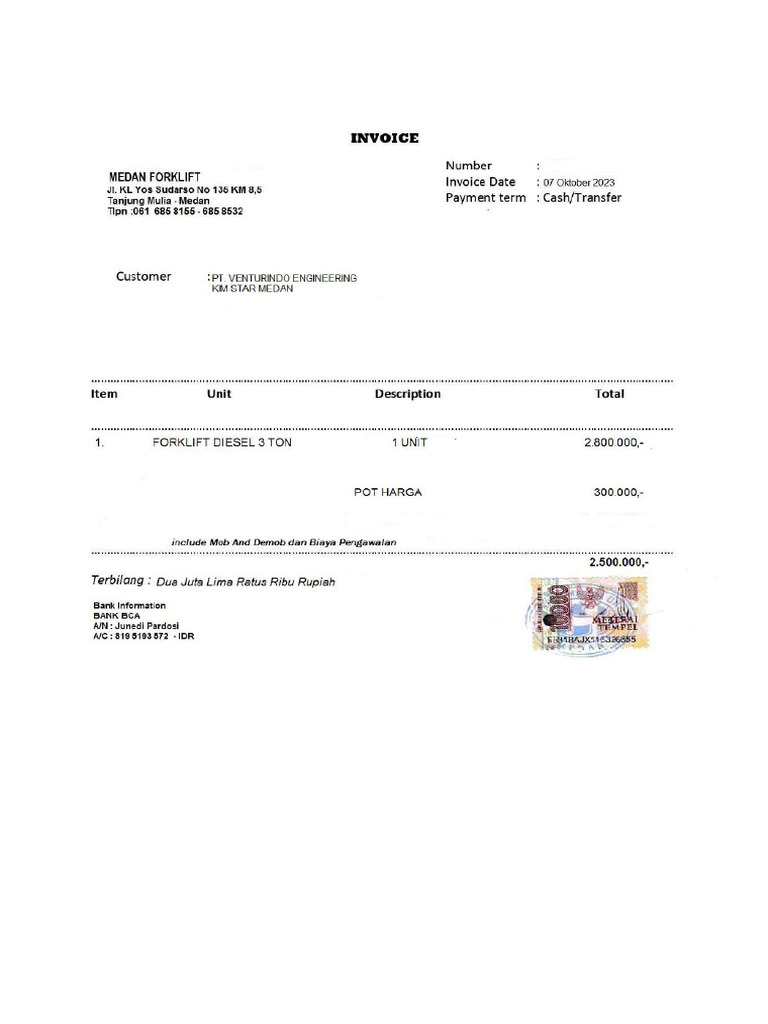 Invoice Rent Fork Kim Star | PDF