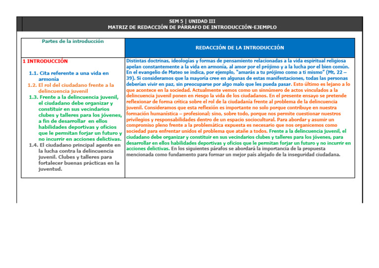 Matriz Intro Ejemplo s5 Comu3 2023 5 | PDF | La delincuencia juvenil