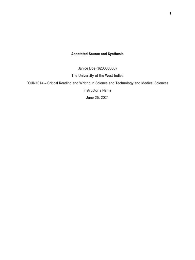 APA Document FORMAT - Annotated Source Synthesis | PDF | Human ...